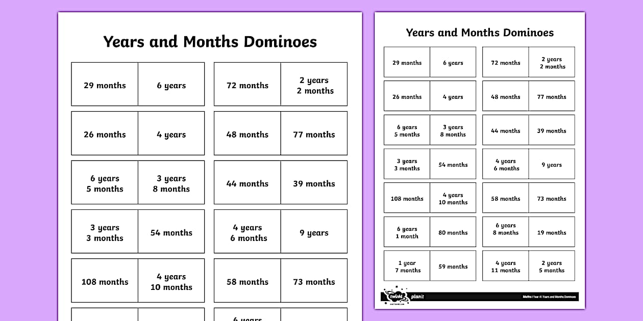 Years and Months Dominoes - Twinkl
