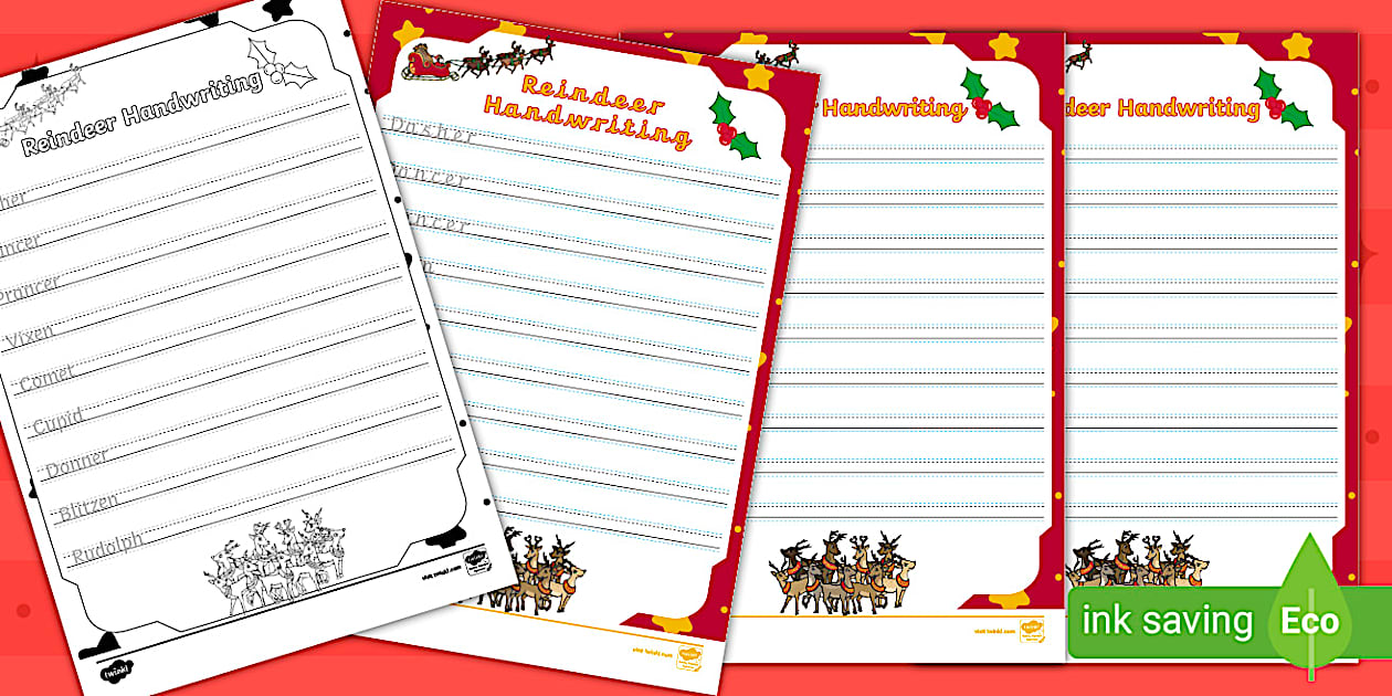 Santa's Reindeer Handwriting Practice Worksheet - Twinkl