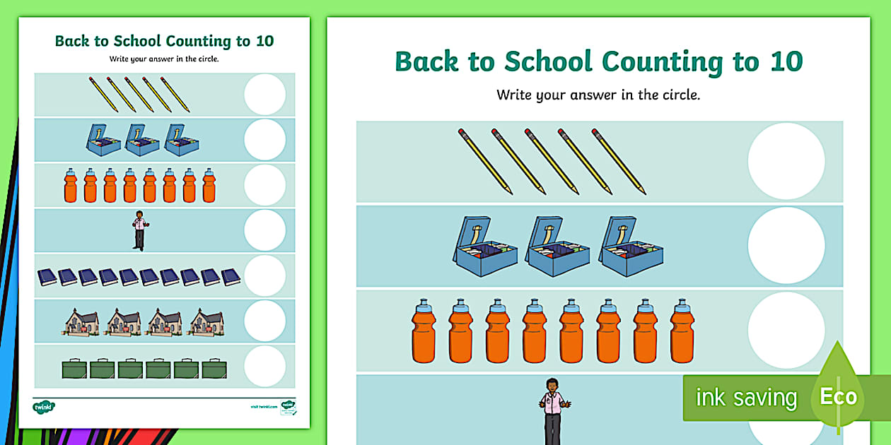 Back to School Counting to 10 Worksheet / Worksheet - Twinkl
