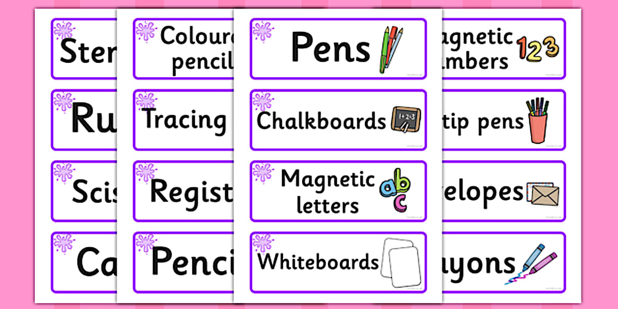 Purple Themed Editable Writing Area Resource Labels - Twinkl
