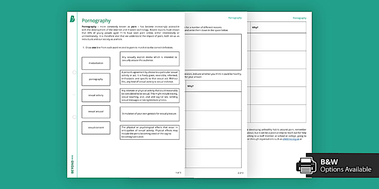 Pornography Worksheet (teacher made) - Twinkl