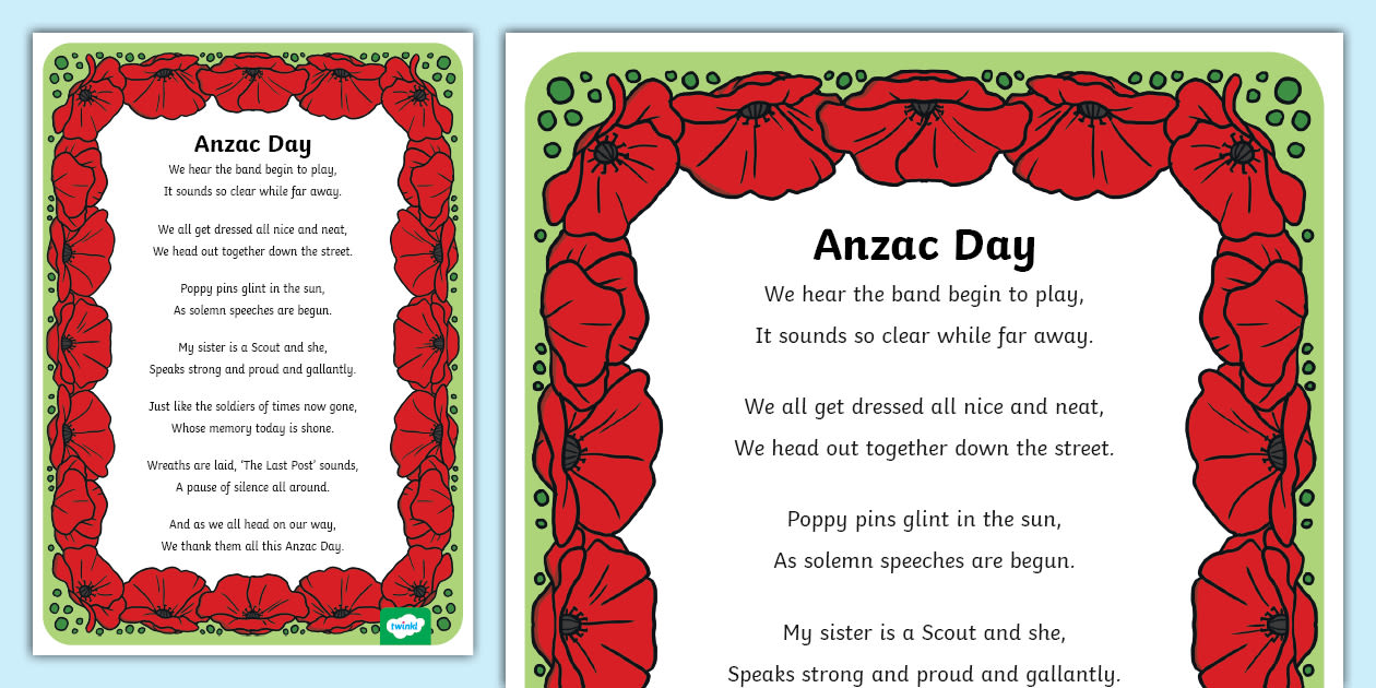 Anzac Day Poem (teacher made) - Twinkl