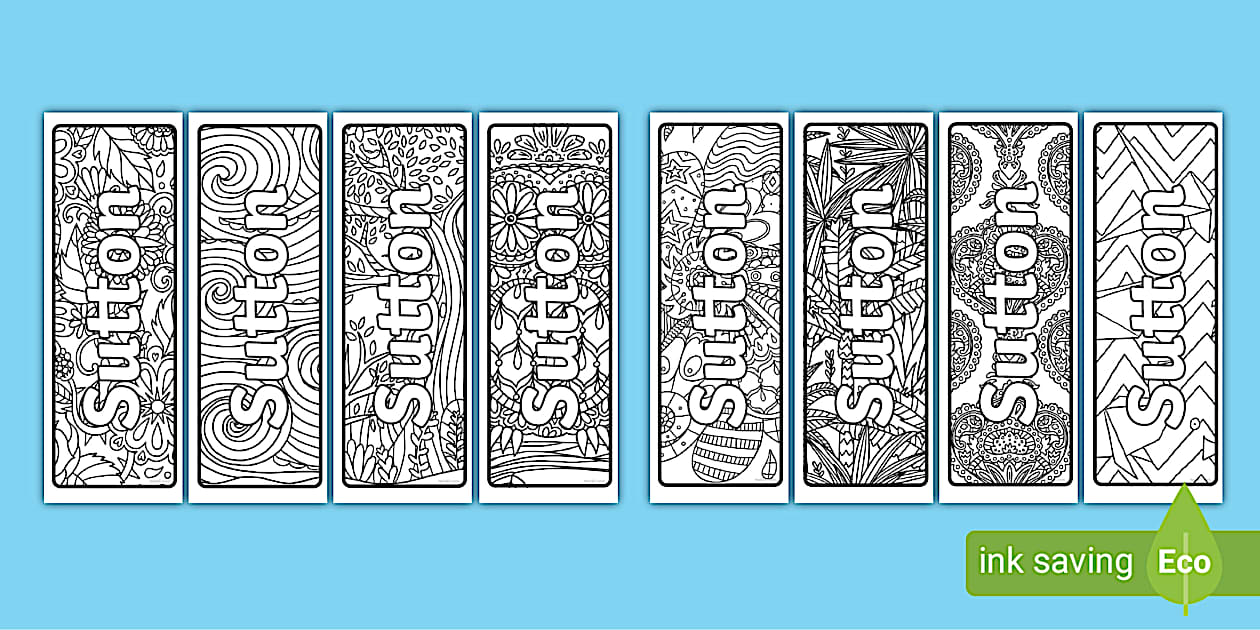 Sutton Mindfulness Name Colouring Bookmarks | Twinkl | KS1