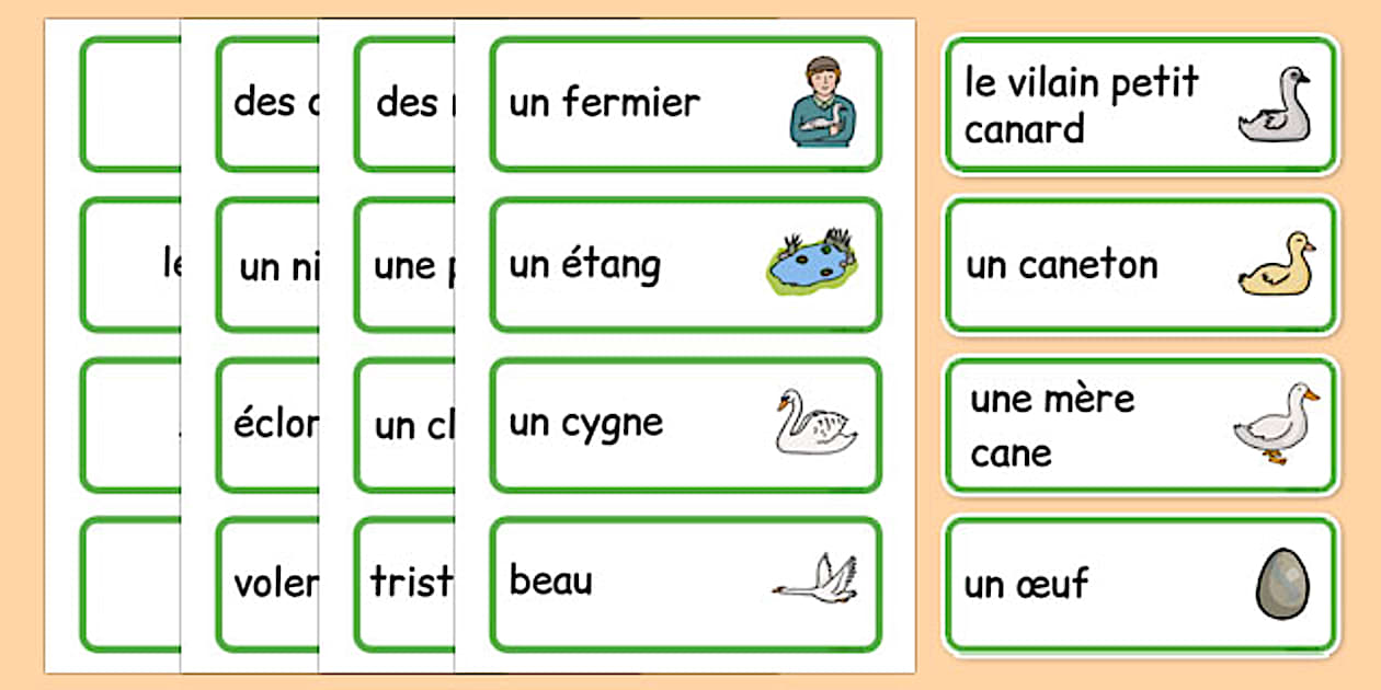 Vilain Petit Canard Vocabulaire Cartes Imprimables - Twinkl