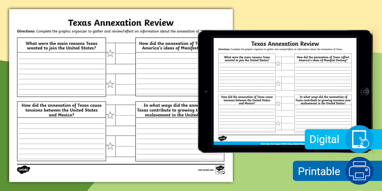 Texas Annexation Review Activity for 6th-8th Grade - Twinkl