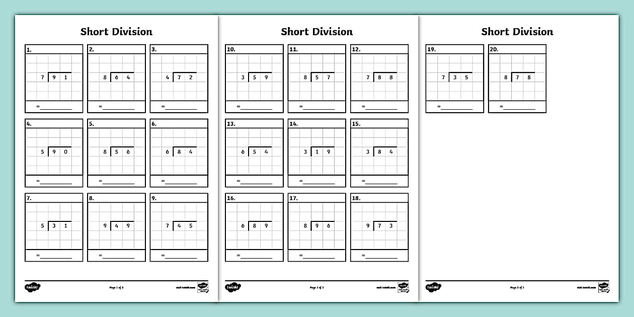 👉 Short Division of 2-Digit Numbers Worksheet - Twinkl