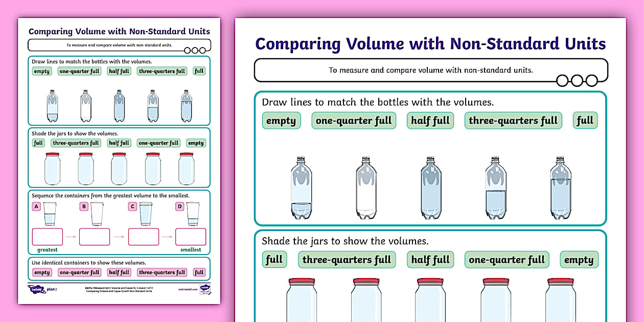 👉 Y2 Comparing Volume with Non-Standard Units Worksheet
