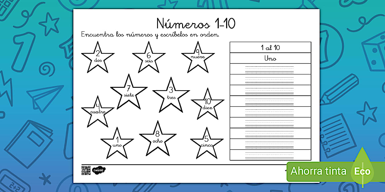 Ficha de actividad: Ordena los números del 1 al 10 - Twinkl