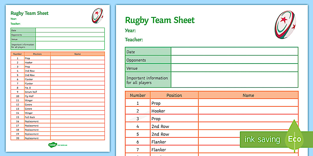 Rugby Line Up Template | Sports Resources | Twinkl - Twinkl