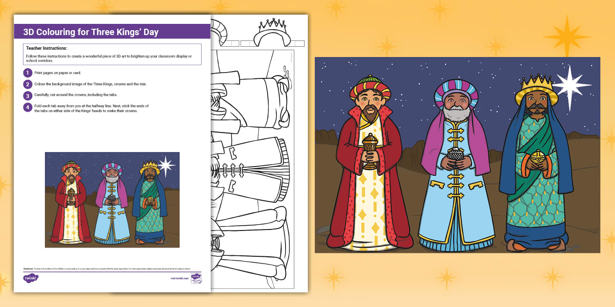 3D Colouring for Three Kings' Day Activity Sheet