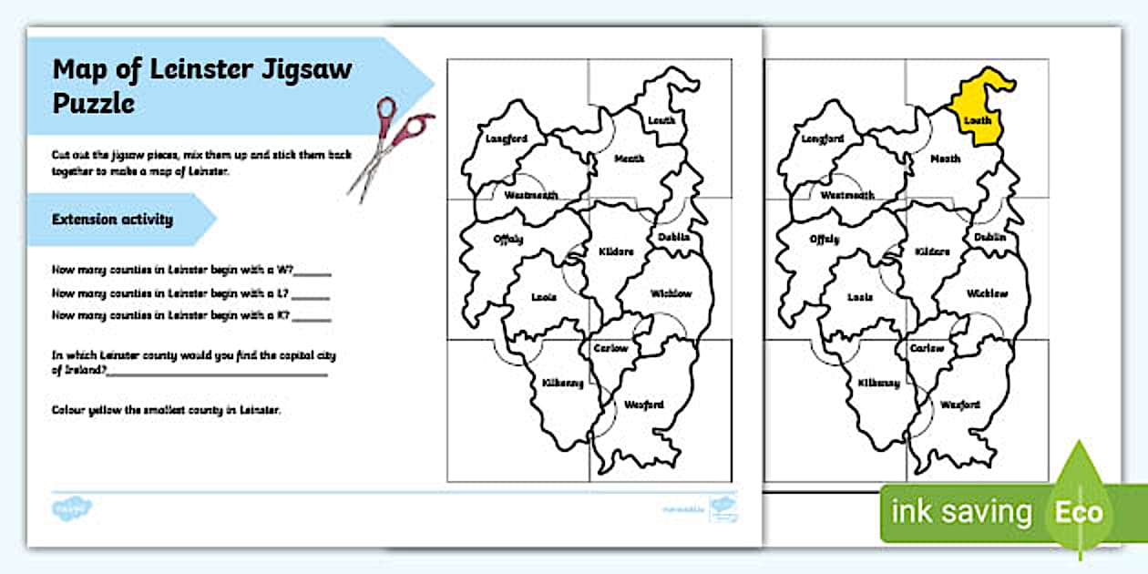 Black and White Map of Leinster Jigsaw Puzzle - Twinkl