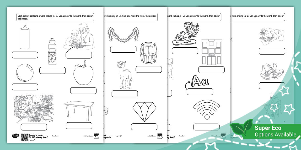 Spelling Colouring Pack: -le, -el, -al and -il