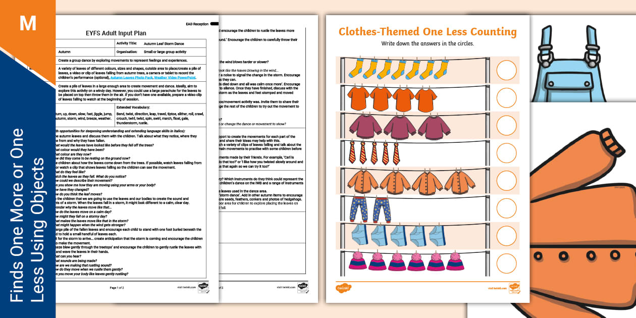 EYFS Maths: Windy Washing Line One Less Plan and Resources