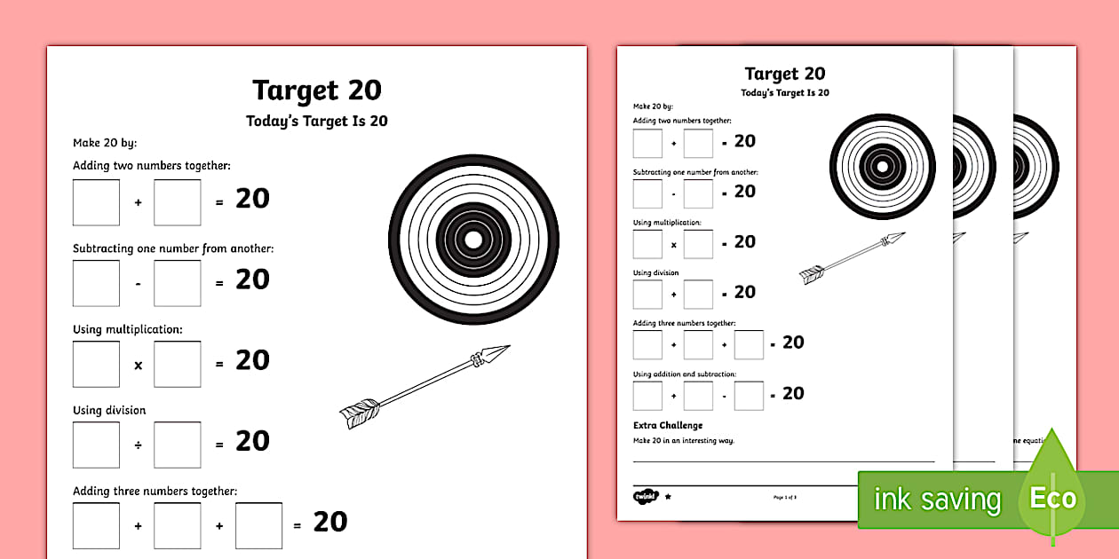 100 Days of School Target 100 Maths Differentiated Worksheet / Worksheet