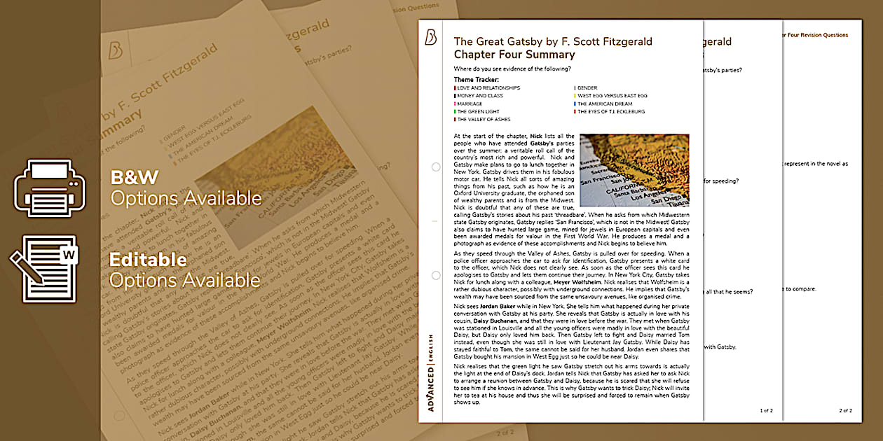 The Great Gatsby Revision: Chapter Four Summary - Twinkl