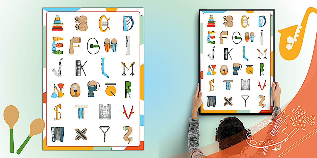 Musical Instruments Typography Alphabet Poster - Twinkl