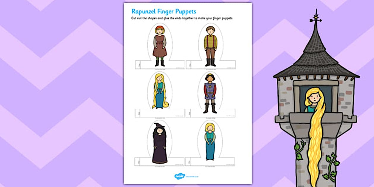 Black and White Rapunzel Finger Puppets (teacher made)