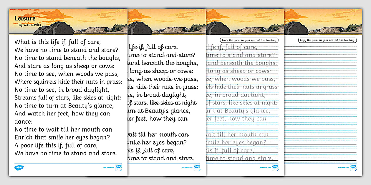 Leisure by W.H. Davies Handwriting Activity (teacher made)