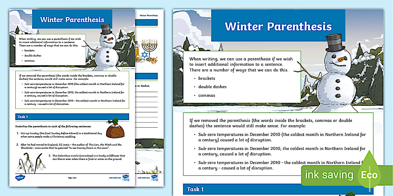 Parenthesis Activity Sheets Winter (Hecho por educadores)