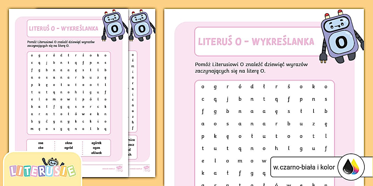 Literuś O | Znajdź wszystkie wyrazy z literą O | Karta pracy