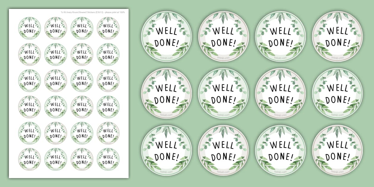 Muted Botanical Themed Well Done Stickers (teacher made)