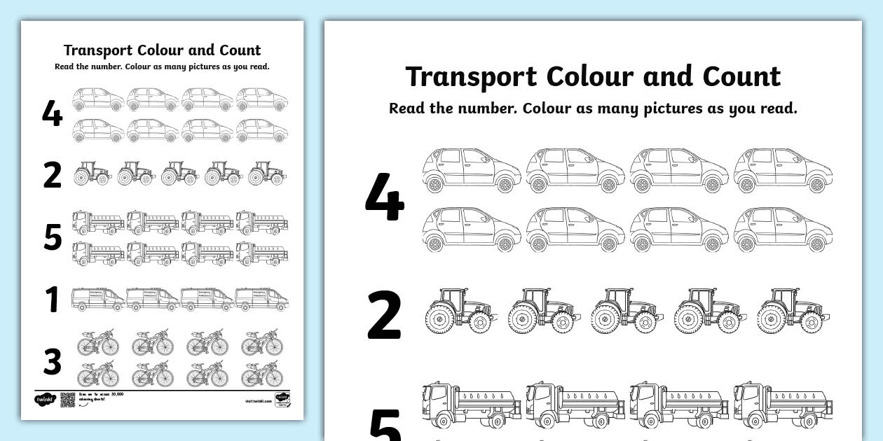Editable Transport Themed Count and Colour Sheet - Twinkl