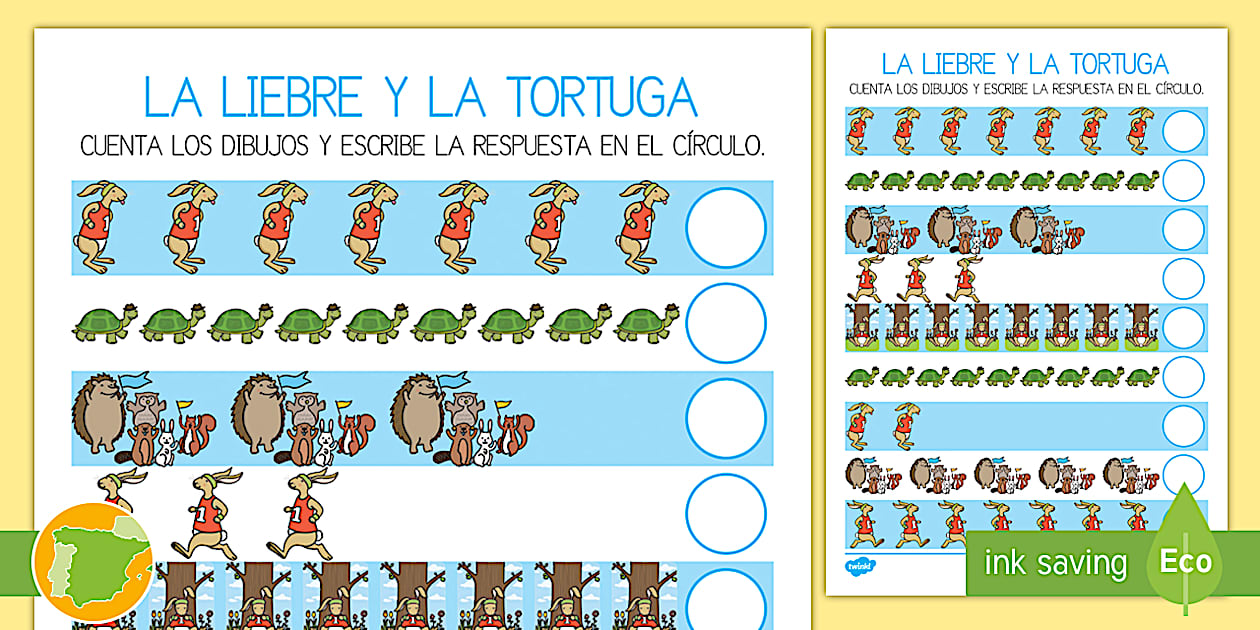 Ficha para contar: La liebre y la tortuga - Twinkl