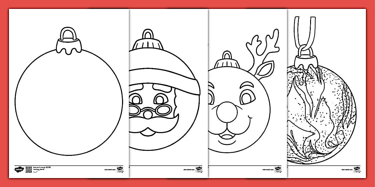 Large Christmas Baubles Colouring Pages - Primary Resources