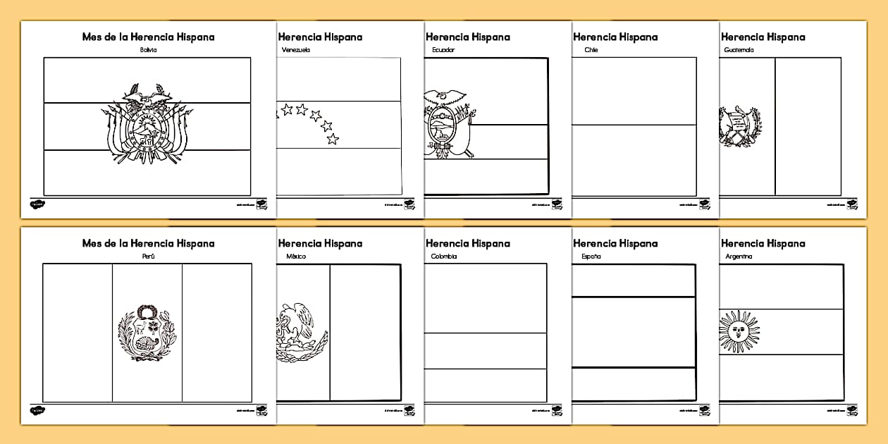 GRATIS Mes de la Herencia Hispana: Banderas latinoamericanas para colorear