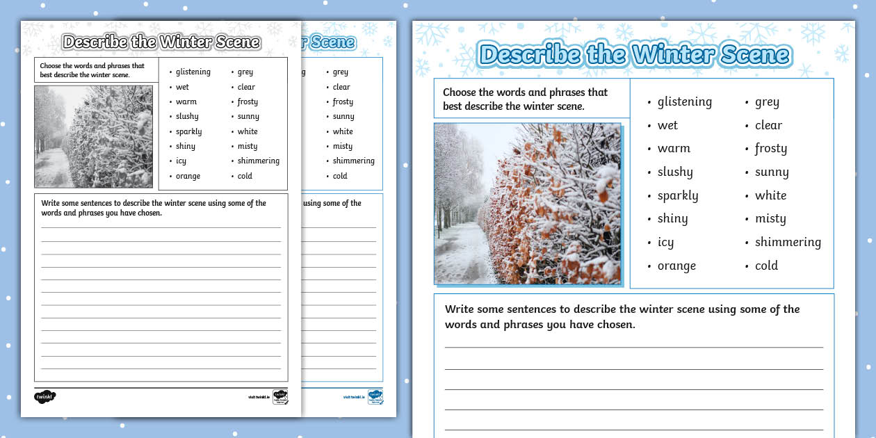 Describe the Winter Scene Worksheet (teacher made) - Twinkl