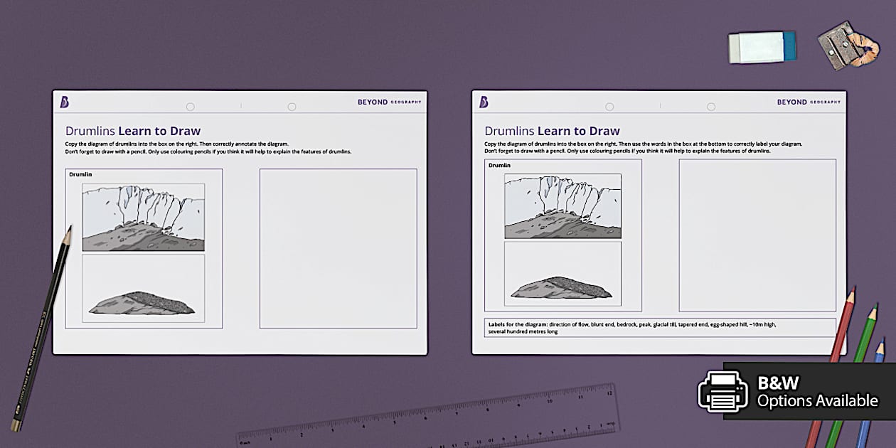 Learn to Draw Drumlins Worksheet (Teacher-Made) - Twinkl