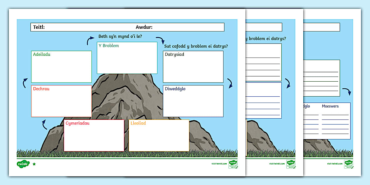 Taflen Weithgaredd Templed Cynllunio Stori ar Fynydd