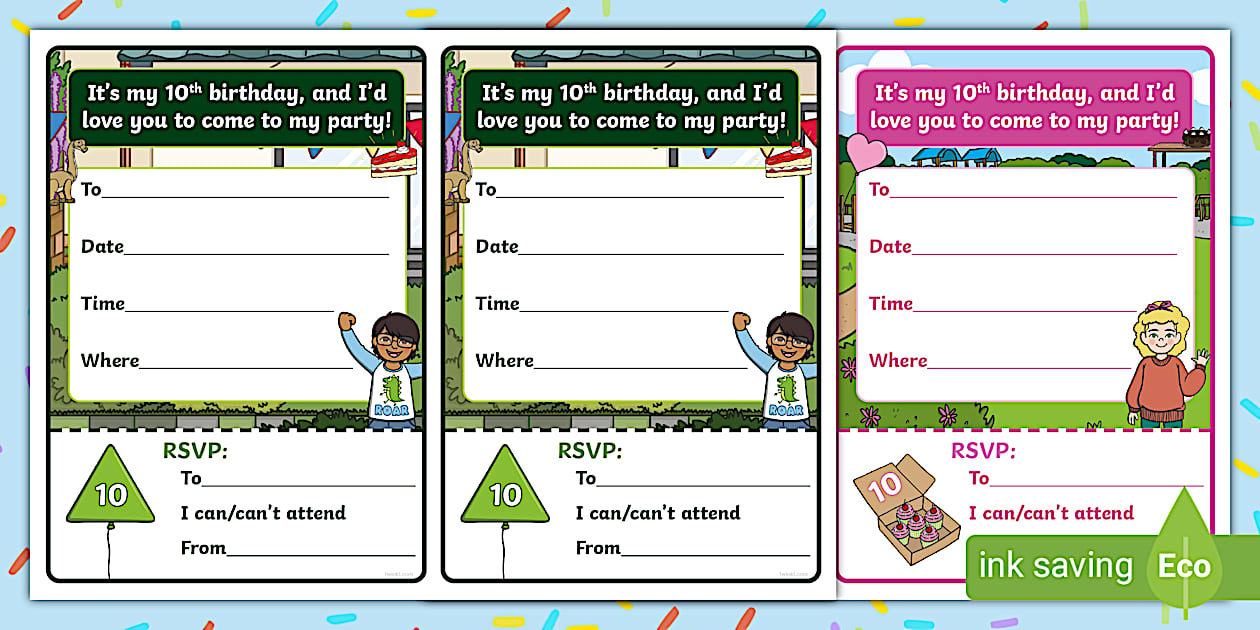 10th Birthday Party Invitations (teacher made) - Twinkl