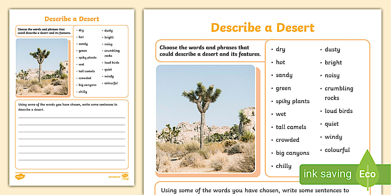 Describe a Desert Activity Sheet,setting description deserts