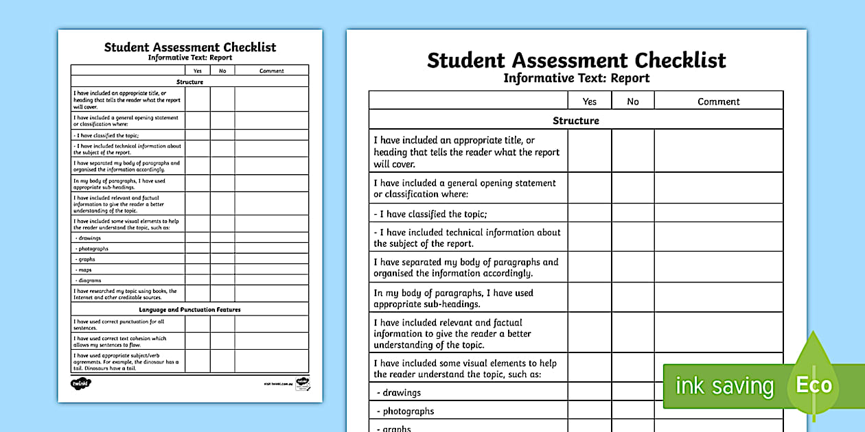 Editable Informative Text: Student Assessment Checklist