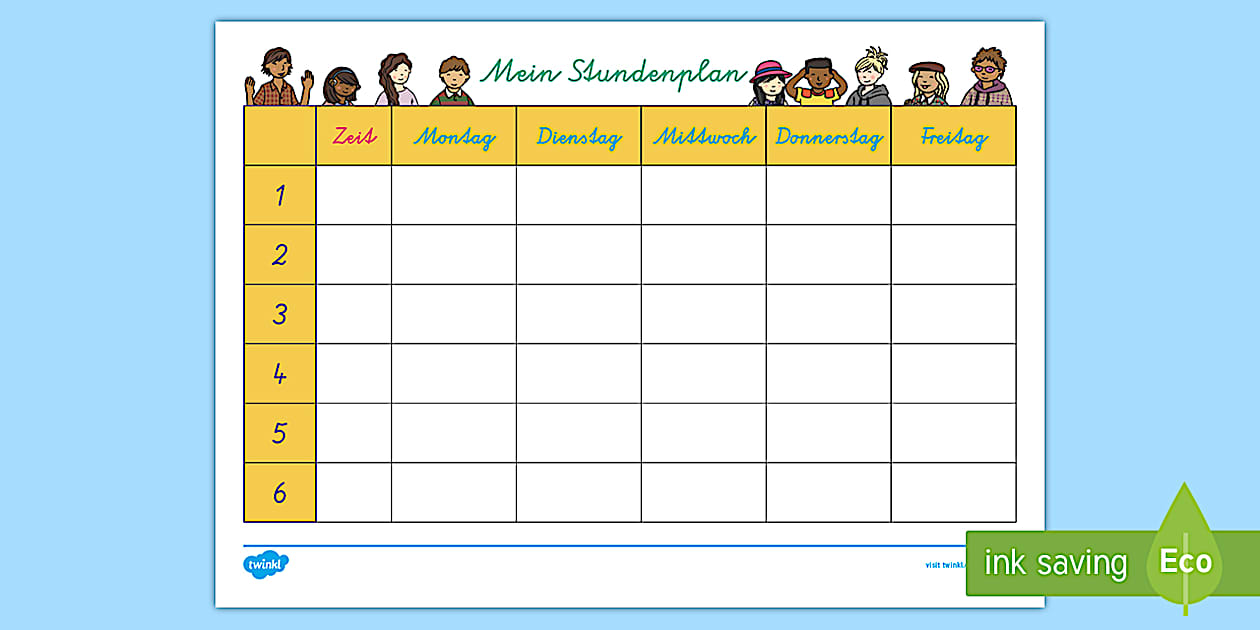 Mein Stundenplan Arbeitsblatt (teacher made) - Twinkl