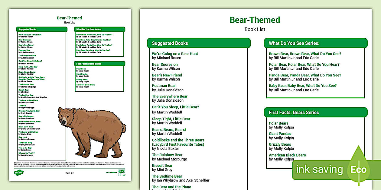 Bear-Themed Book List (teacher made) - Twinkl