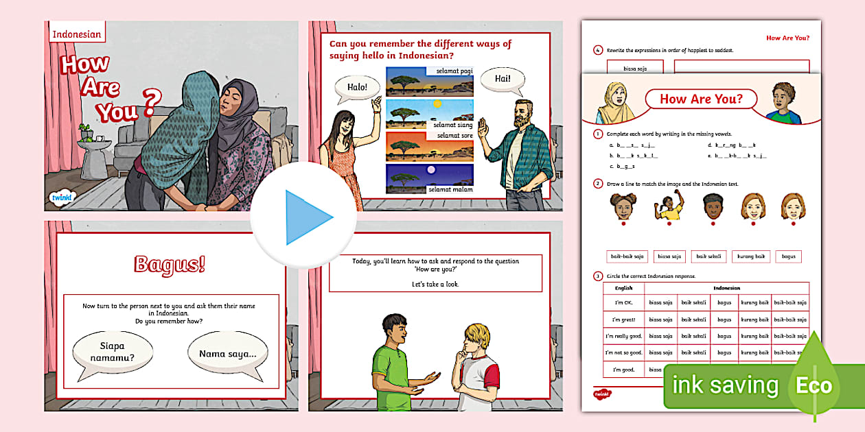 Years 5-6 Indonesian Lesson Pack: How are You? - Twinkl