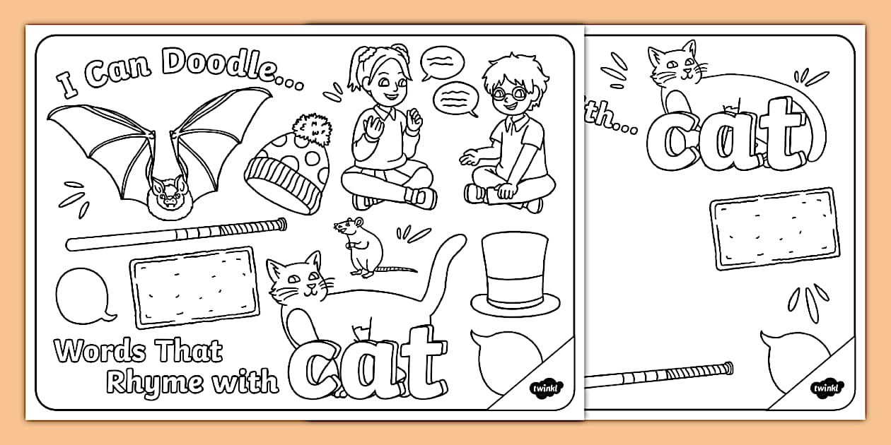 I Can Doodle Things That Rhyme with 'cat' Colouring Pages