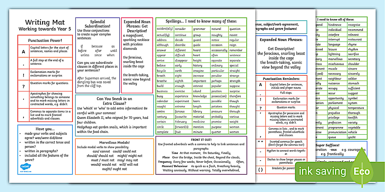 Year 5 Differentiated Writing Mats - Twinkl