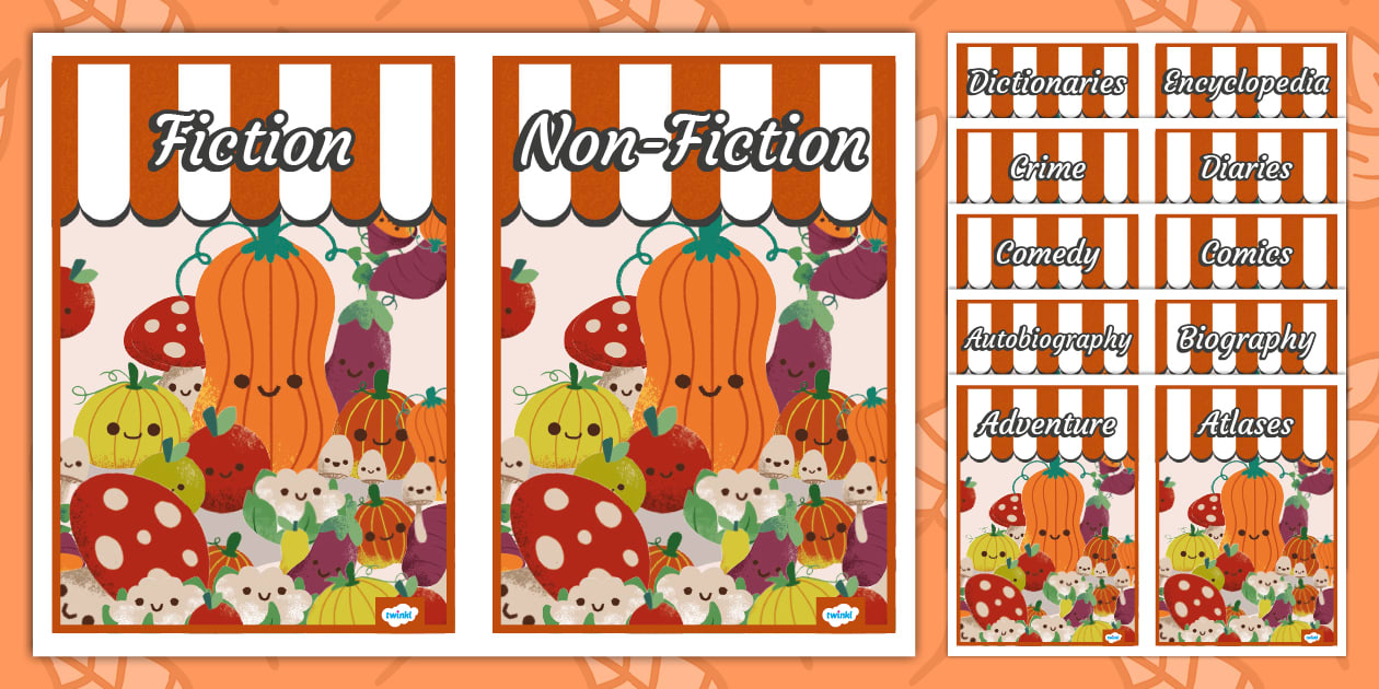 Autumn Market Themed Book Genre Display Labels - Twinkl