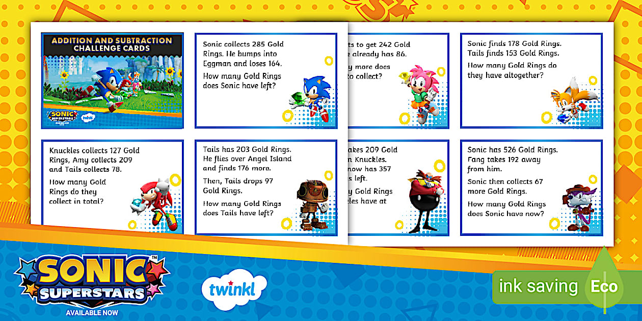 FREE! - 👉 Sonic: Addition and Subtraction Challenge Cards [Ages 7-9]