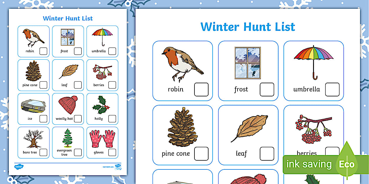 Editable Winter Hunt Checklist (teacher made) - Twinkl
