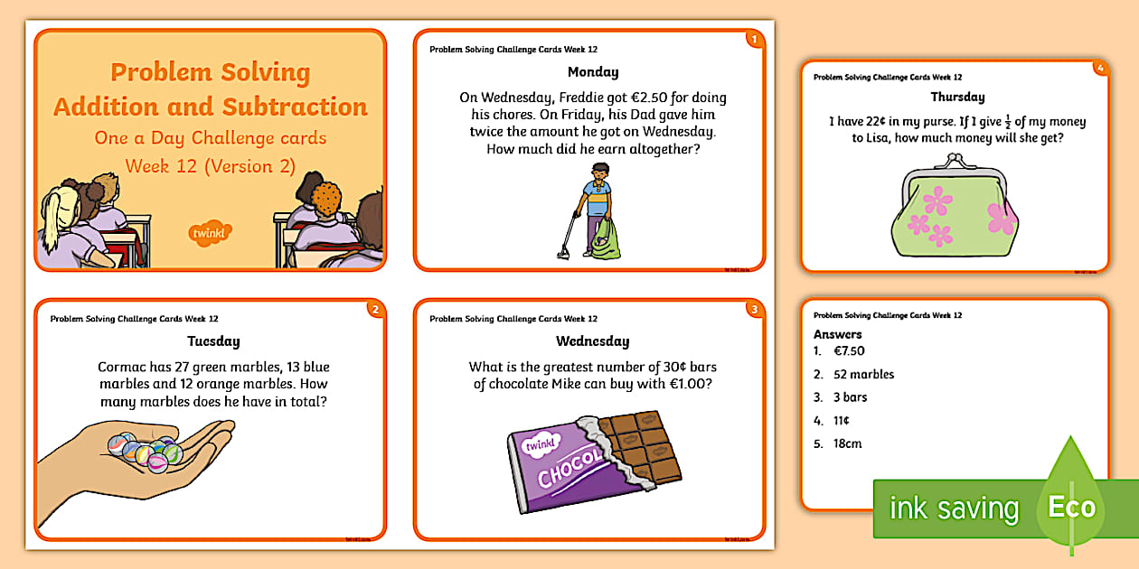 Week 12 Problem Solving Addition And Subtraction Challenge Cards