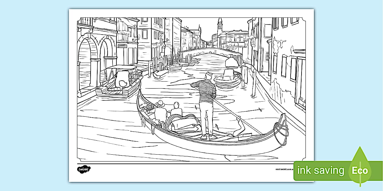 Venice Gondola Colouring Sheet (teacher made) - Twinkl