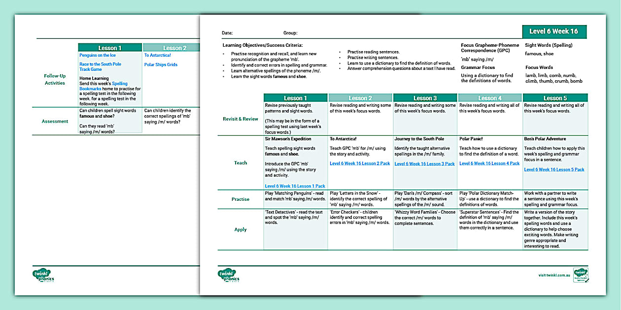 Twinkl Phonics 'mb' saying /m/ lesson plan - Level 6 Week 16