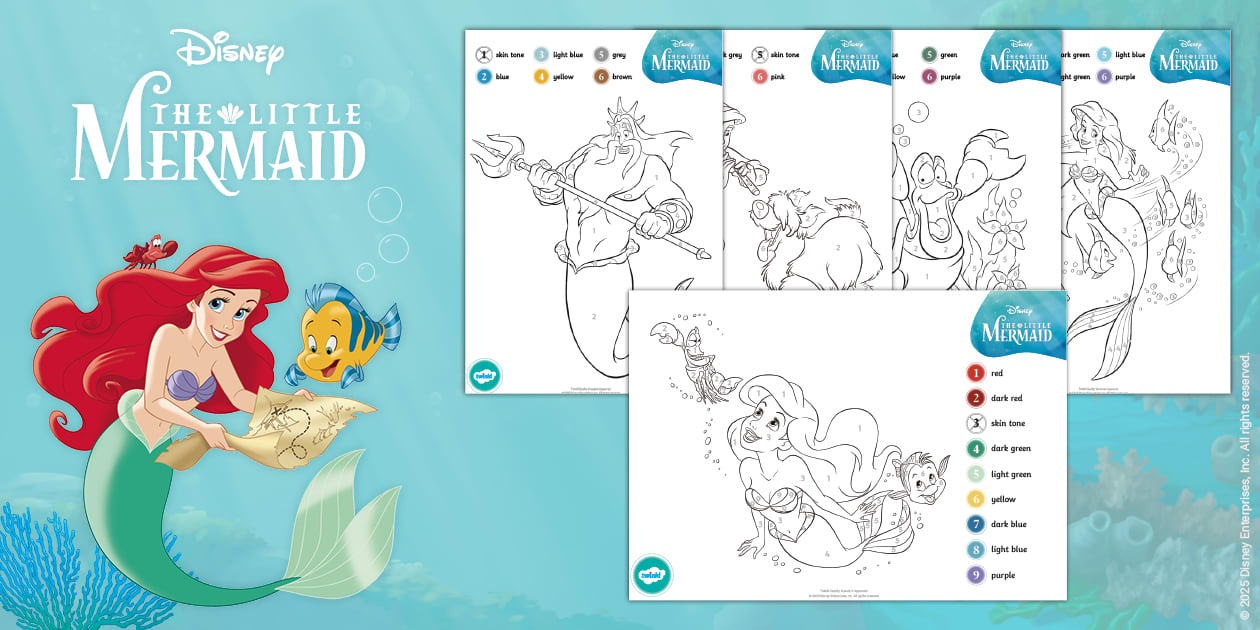 👉 The Little Mermaid: Colour By Number Activity Sheets