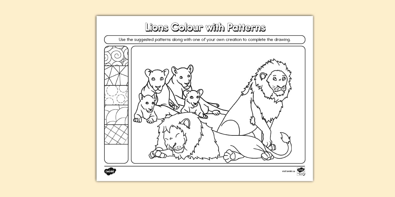 Lions Colour with Patterns Activity (teacher made) - Twinkl