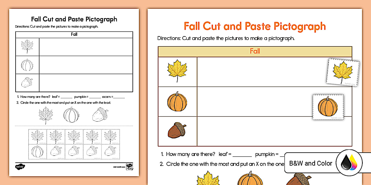 Prekindergarten Fall Cut and Paste Pictograph Worksheet