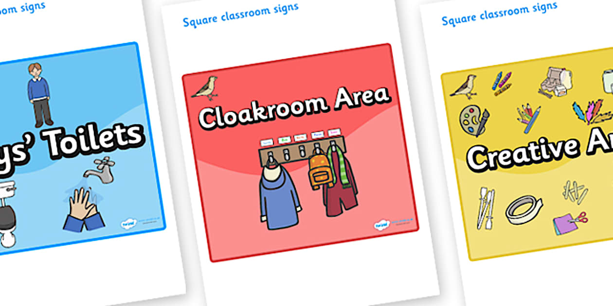 Sparrow Themed Editable Square Classroom Area Signs (Colourful)